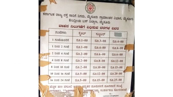Parking fee at Sub-Urban Bus Stand - Star of Mysore